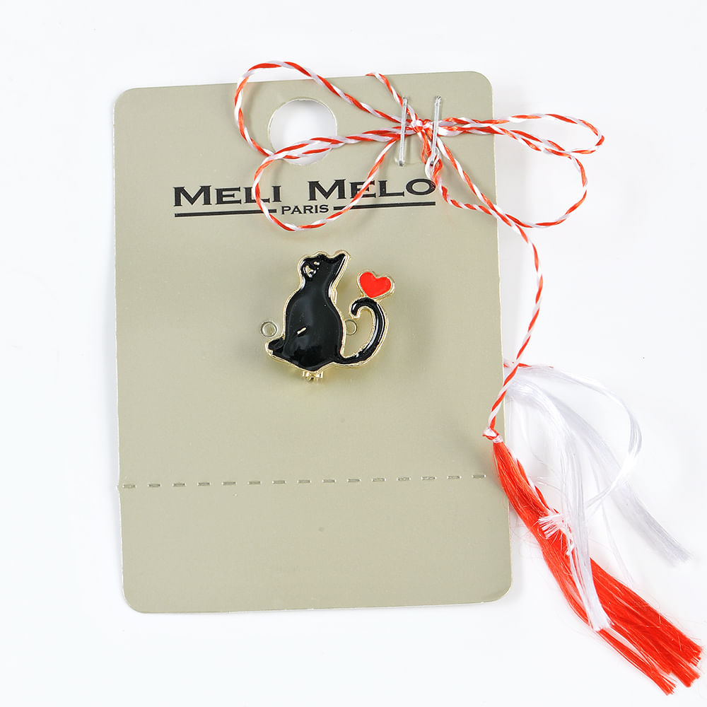 Brosa martisor pisica neagra cu inima rosie, Meli Melo Paris - eMAG.ro