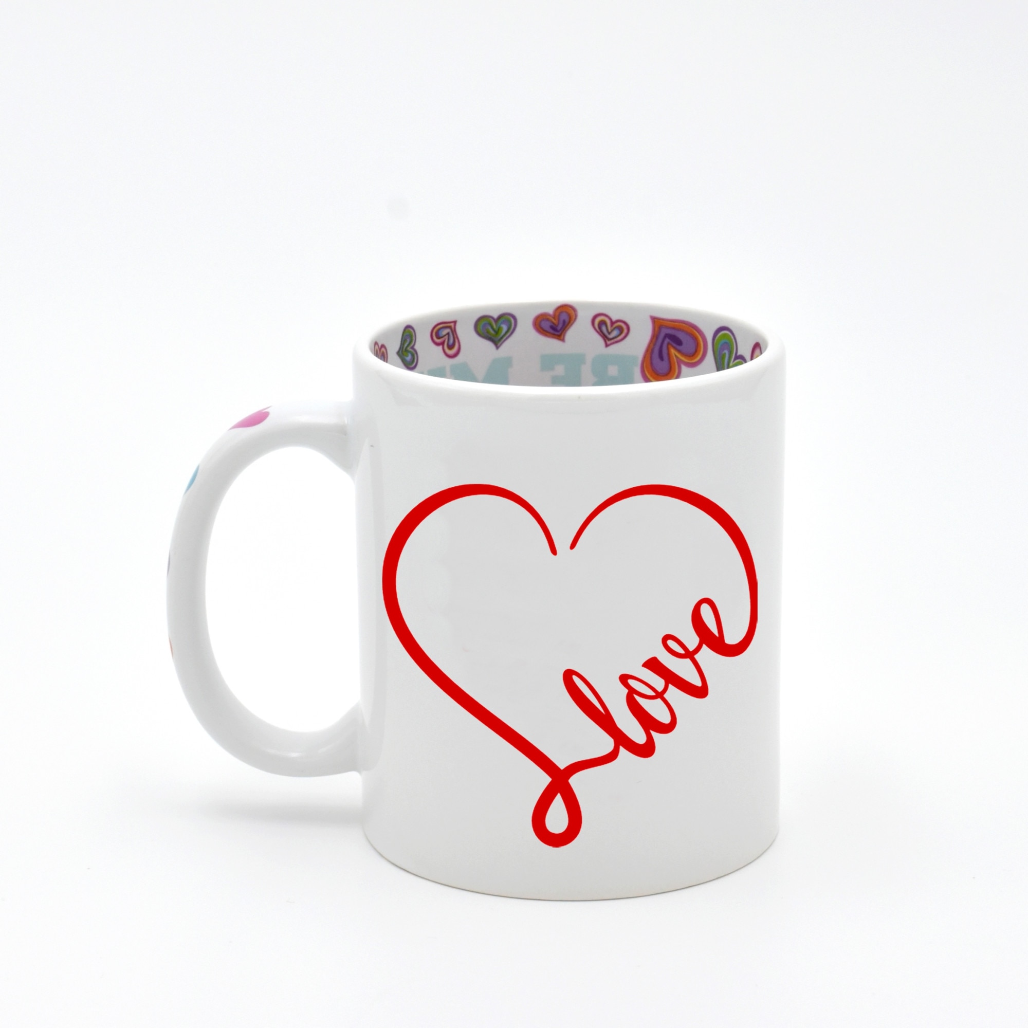 Cana cu inimi colorate in interior si pe maner personalizata fata-verso ...