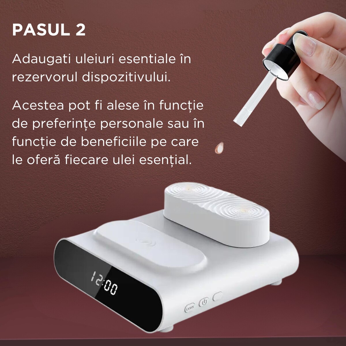 Difuzor aromaterapie cu incarcator wireless de 15 W si ceas de noptiera ...