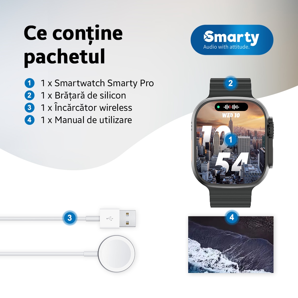 Ceas smartwatch Smarty® Microwear Pro, 2.2" IPS Touch, ECG, NFC, Insula ...