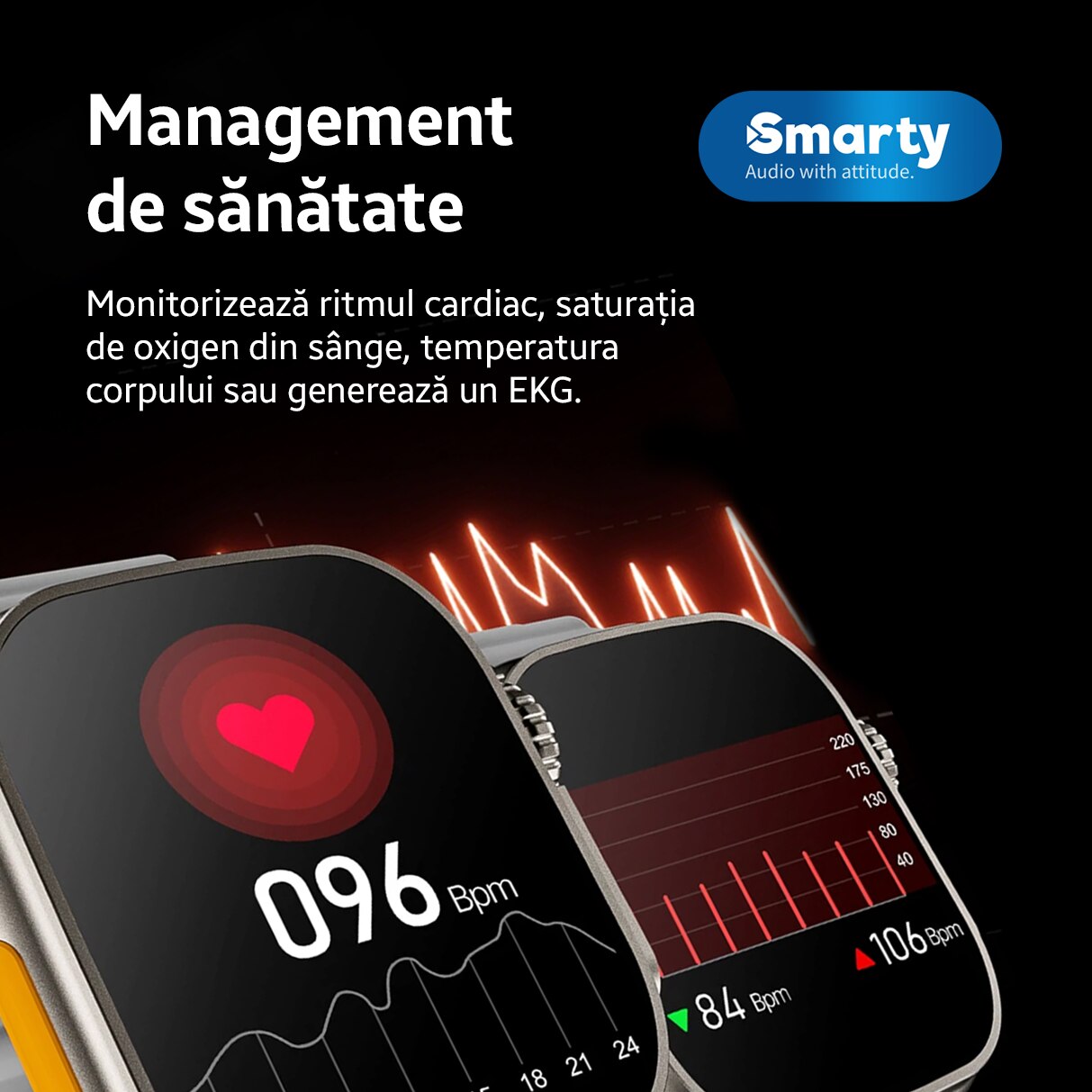 Ceas smartwatch Smarty® Microwear Pro, 2.2" IPS Touch, ECG, NFC, Insula ...