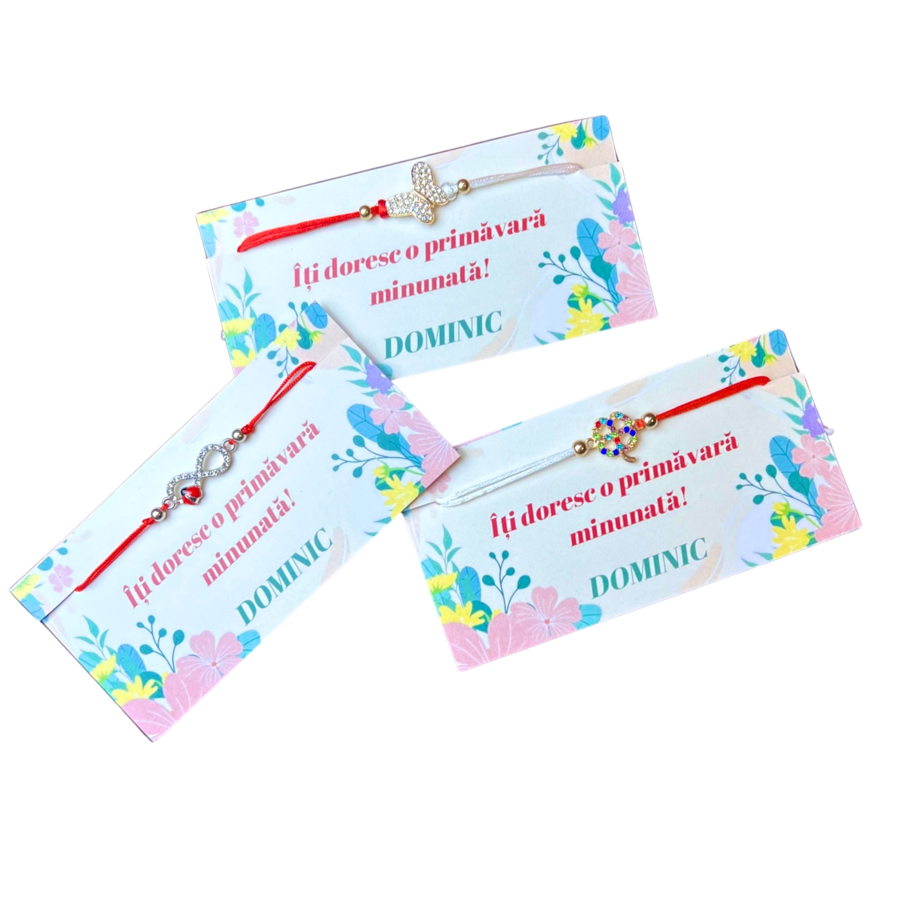 Martisoare personalizate cu Nume, tip bratara, set 60 buc, modele ...