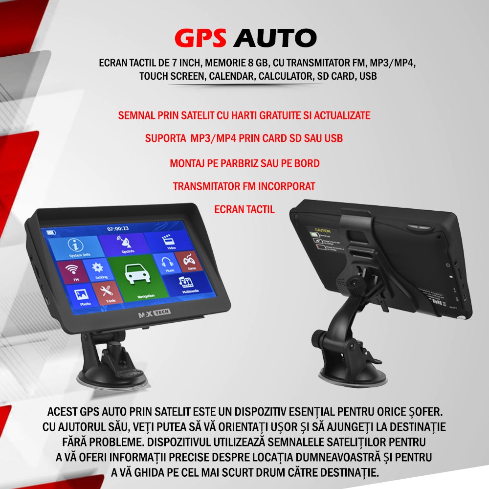 GPS auto Camion / Autoturism / Autocar MaxTech®, Memorie 8 GB, Ecran ...