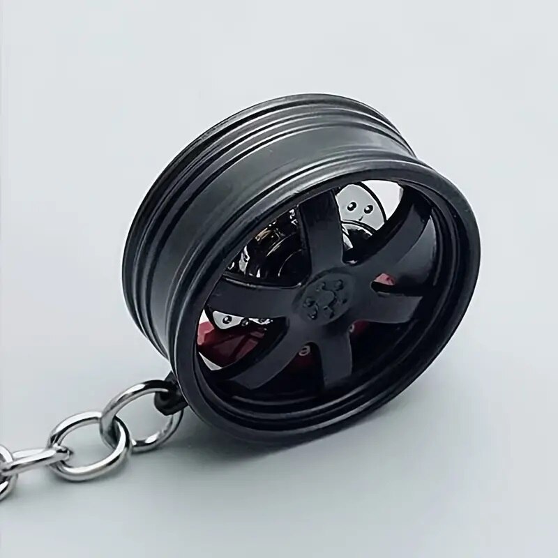 Breloc Metalic Janta Auto Neagra cu disc frana si etrier rotativ 10cm ...