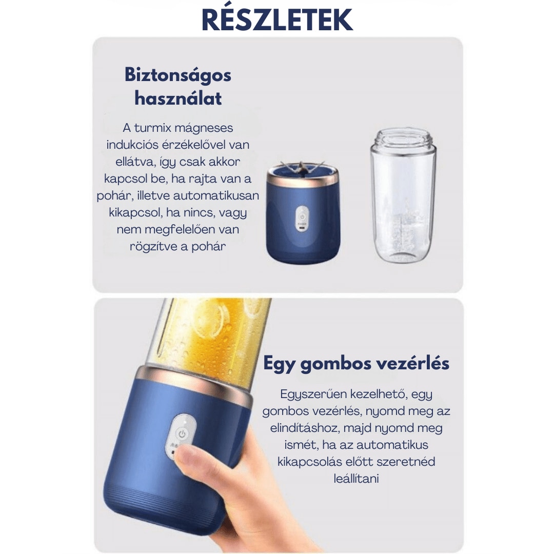 Vezeték nélküli mini turmix, dupla pohárral - Kék - eMAG.hu