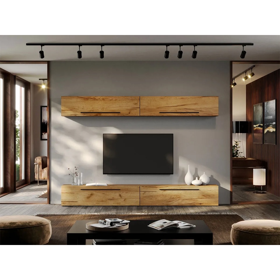 Set Mobila Living, Poem, C01, Stejar Auriu, L 240 x A 25 x H 185 cm ...