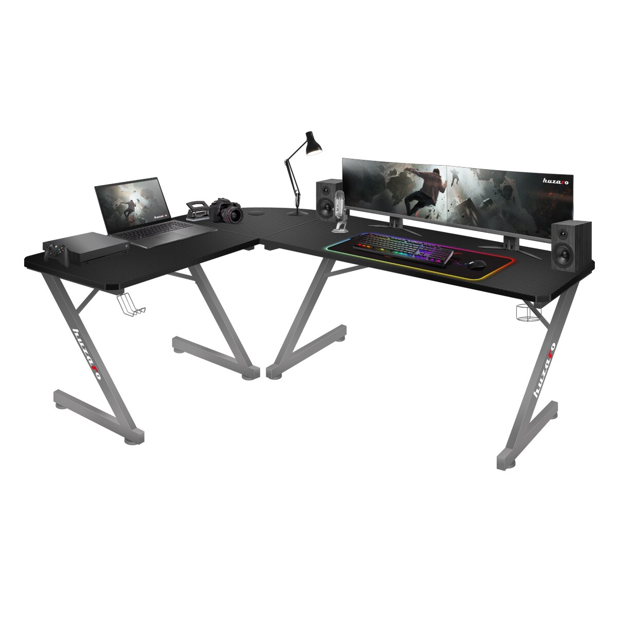 Birou de colt, gaming, Huzaro Hero 7.0, Carbon, Reglabil, Gri - eMAG.ro