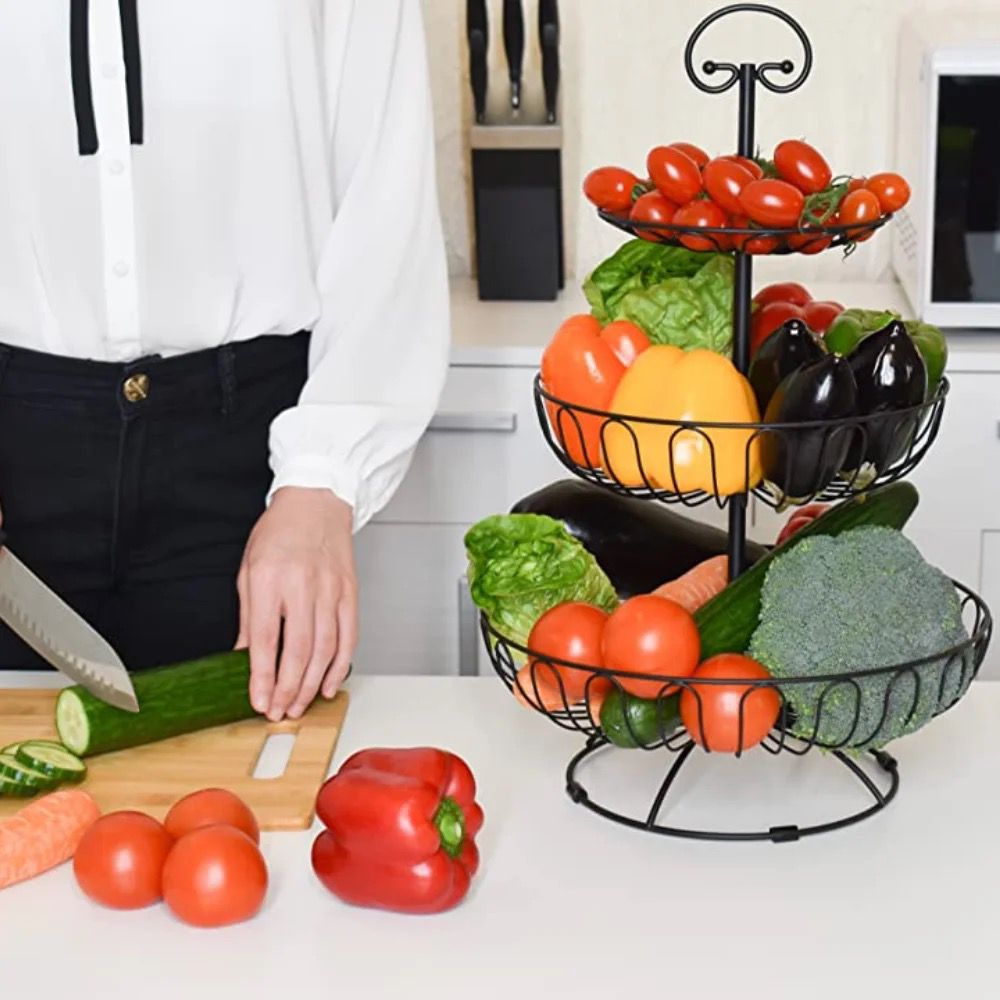 Fructiera etajata Blusmart, 3 nivele, pentru prajituri, torturi, fructe ...