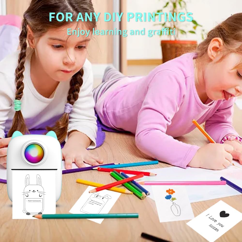 Mini imprimanta termica cu Bluetooth, Zola®, 15 role de hartie alba, 6 ...