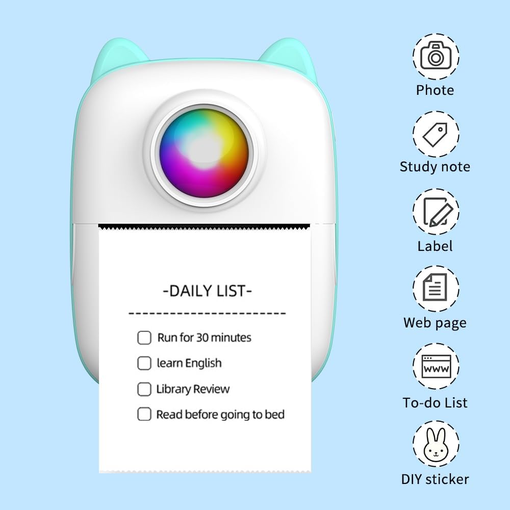 Mini imprimanta termica cu Bluetooth, Zola®, 15 role de hartie alba, 6 ...