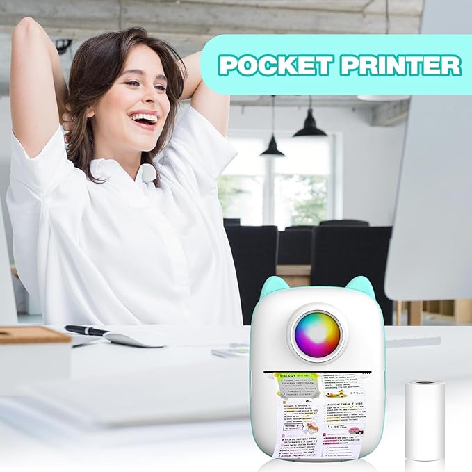 Mini imprimanta termica cu Bluetooth, Zola®, 15 role de hartie alba, 6 ...