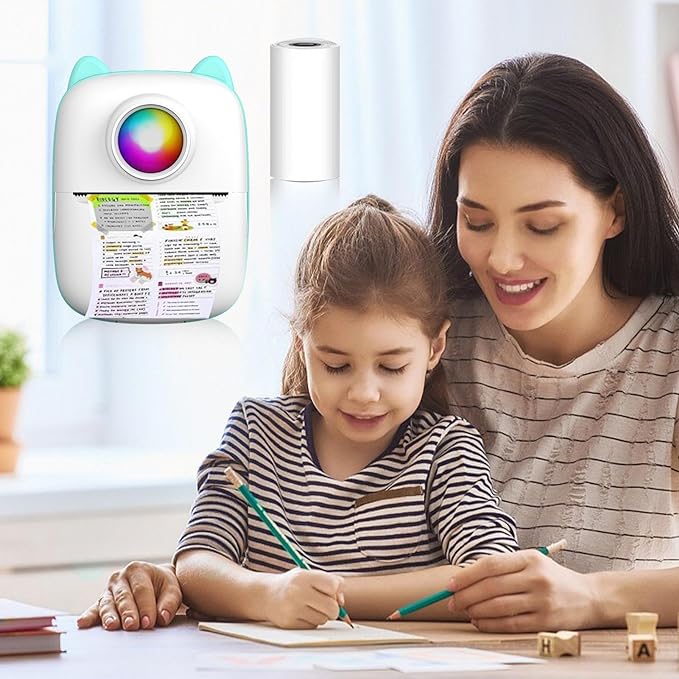 Mini imprimanta termica cu Bluetooth, Zola®, 15 role de hartie alba, 6 ...