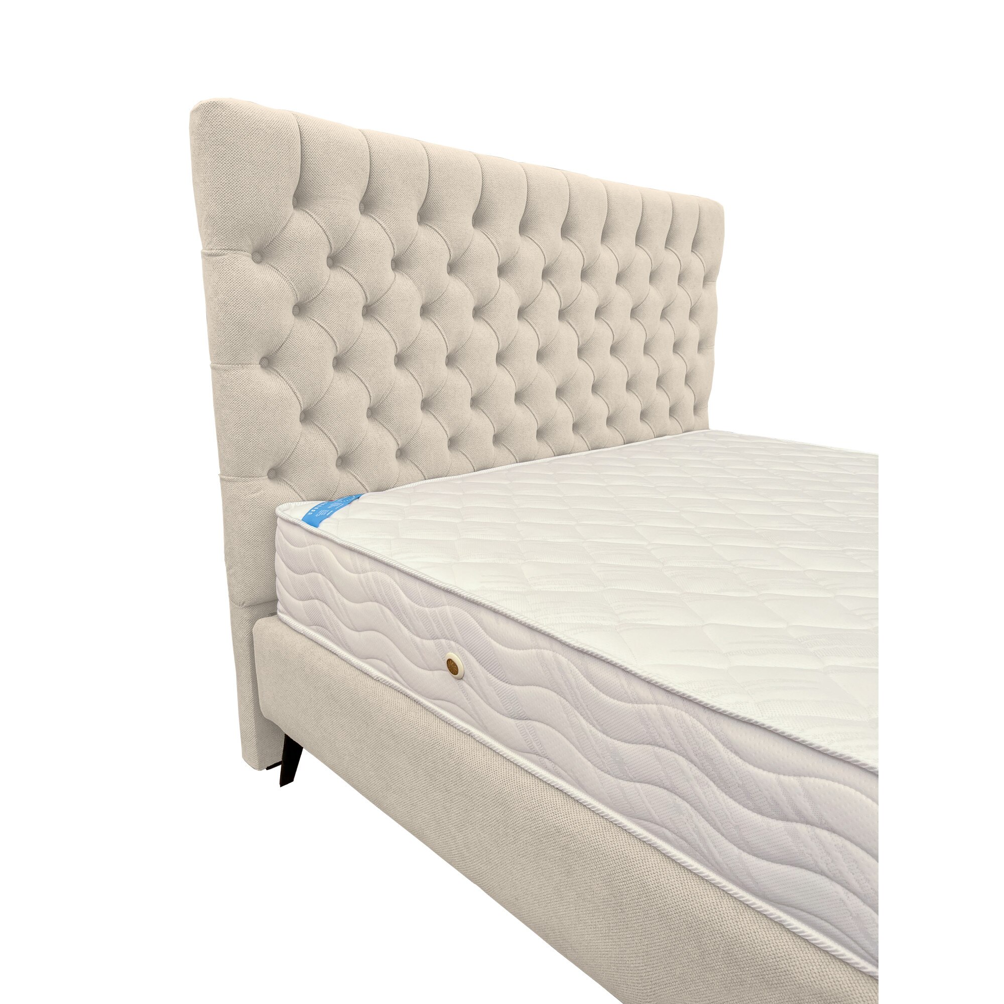 Pat tapitat Boxspring, Laszlo, Crem deschis, C309, 140x200 cm - eMAG.ro