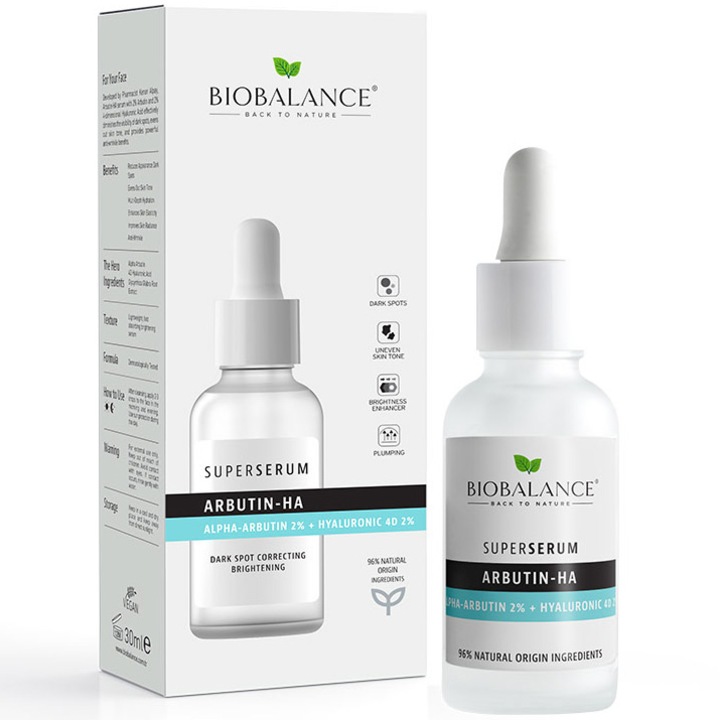 Super Serum Arbutin-HA cu Alpha-Arbutina 2% + Acid Hialuronic 4D 2%, Impotriva Petelor ...