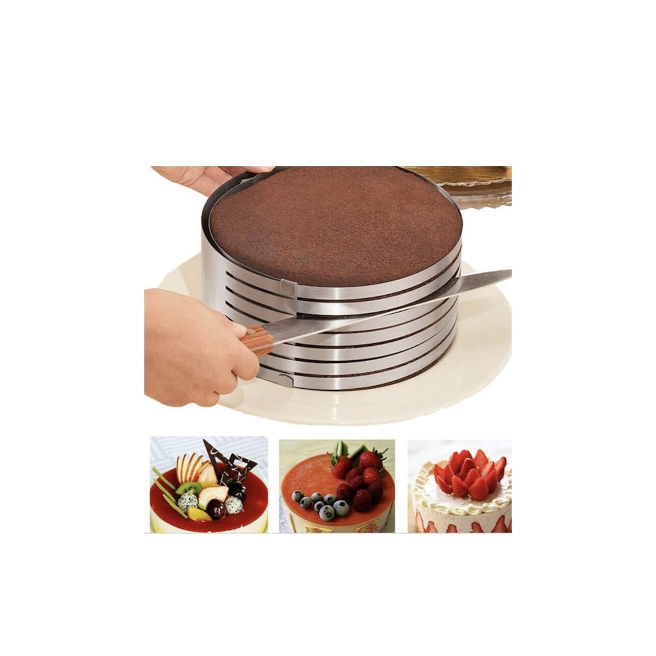 Forma rotunda cu feliator pentru prajituri, inox,16 cm-20 cm - eMAG.ro