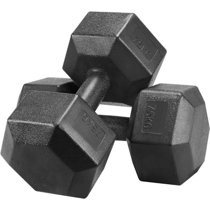 Set 2 gantere 2 x 7.5 kg, interior umplut cu beton, functie ...