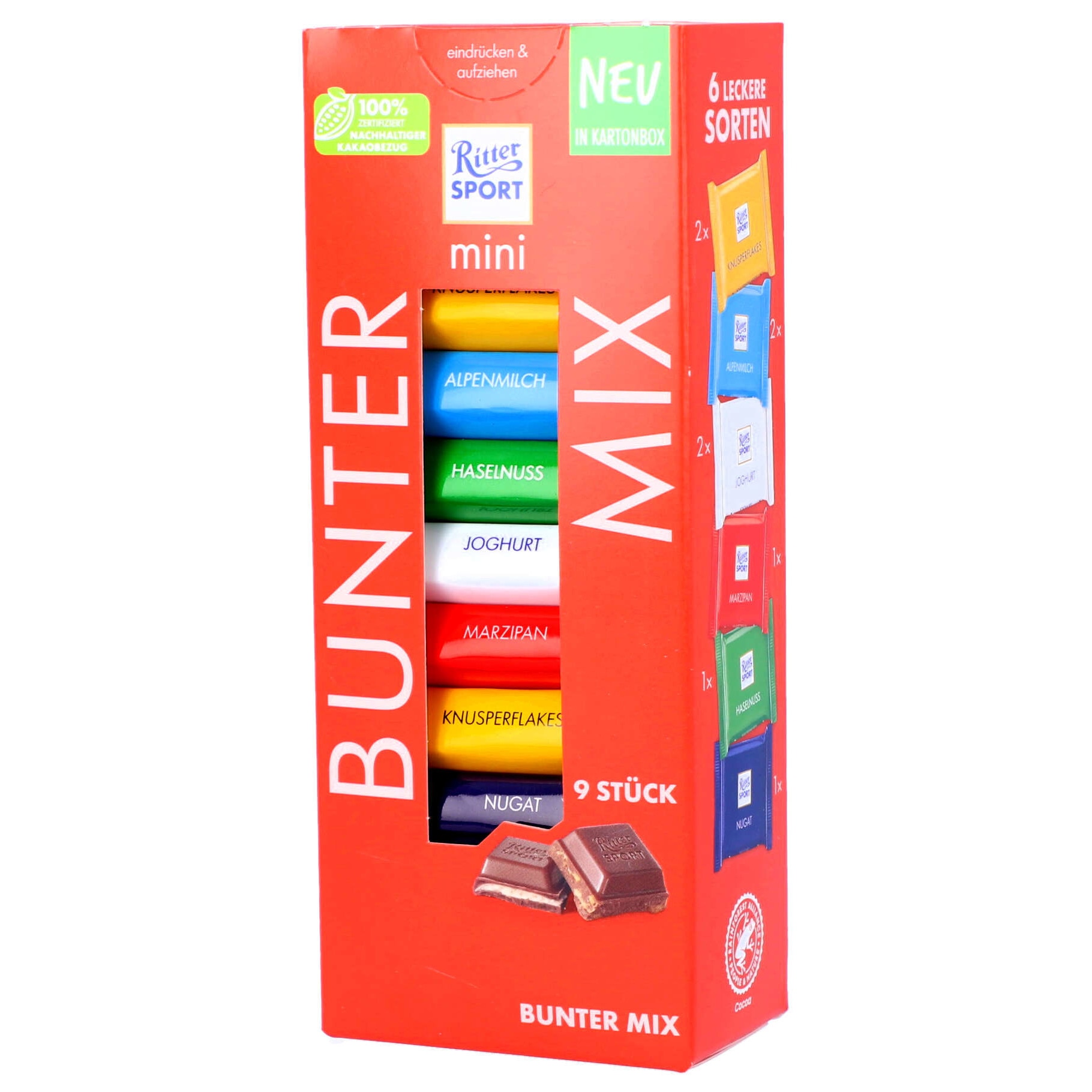 Cutie ciocolata mini, Ritter Sport, 6 sortimente, 9 buc, 150g - eMAG.ro