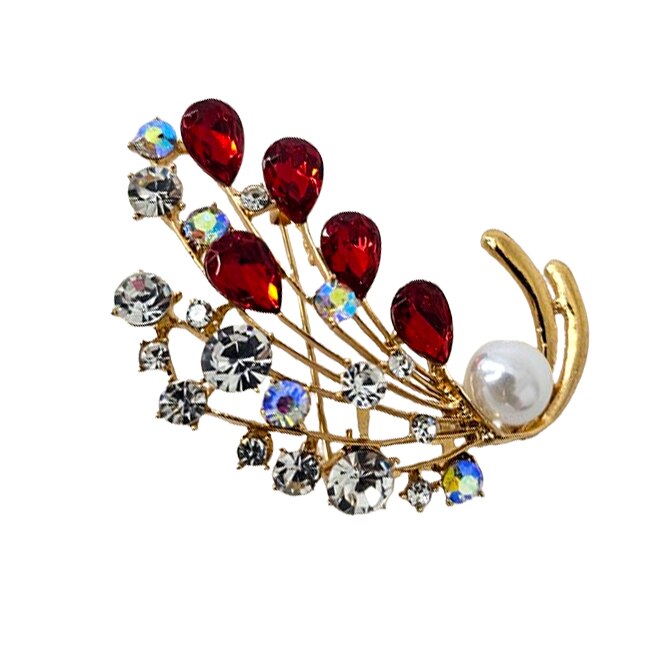 Brosa Pearl Bouquet, cu cristale si perle artizanale, in suport elegant ...