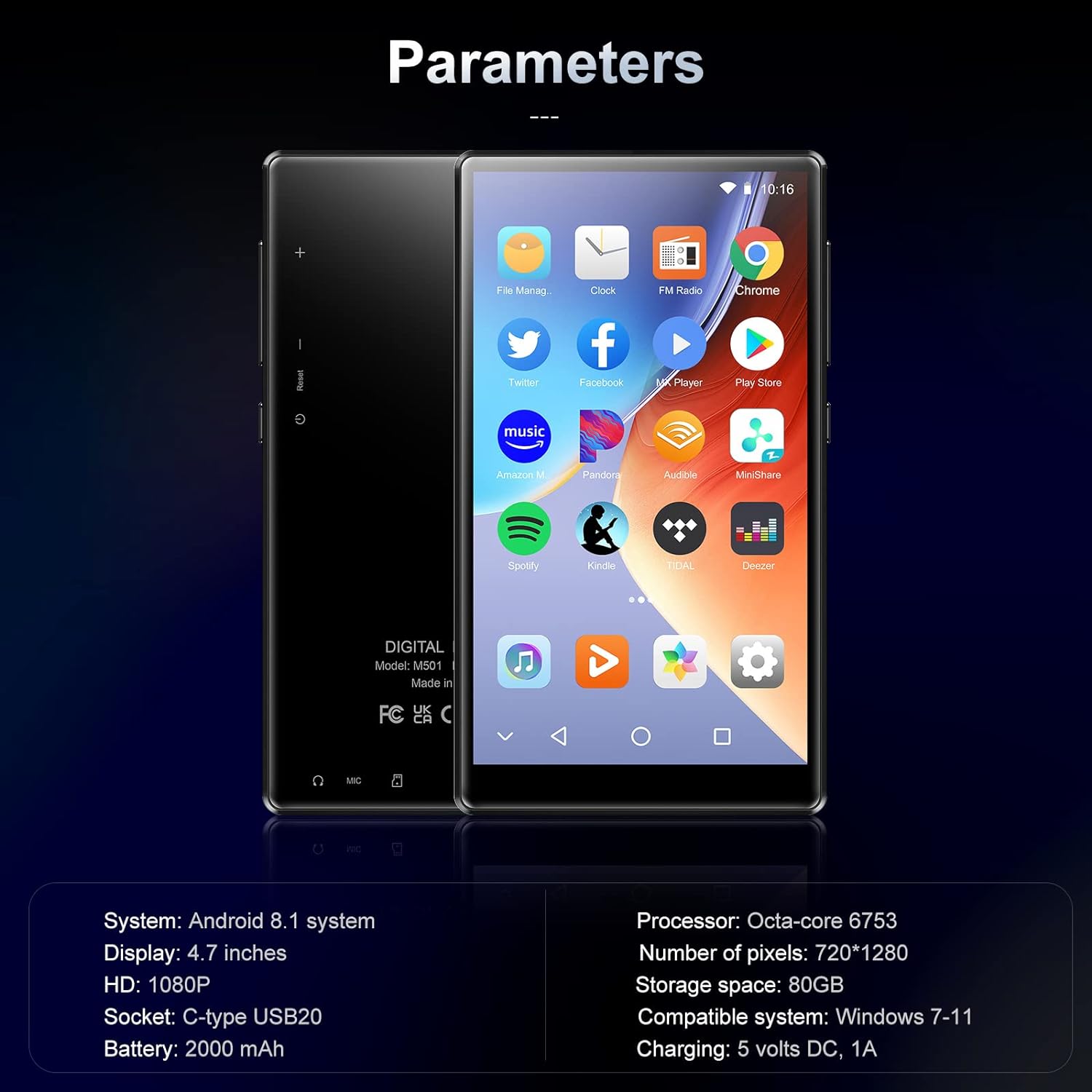 MP4 Плейър SWOFY, 80 GB с WiFi, Bluetooth, 4,7-инчов сензорен екран ...
