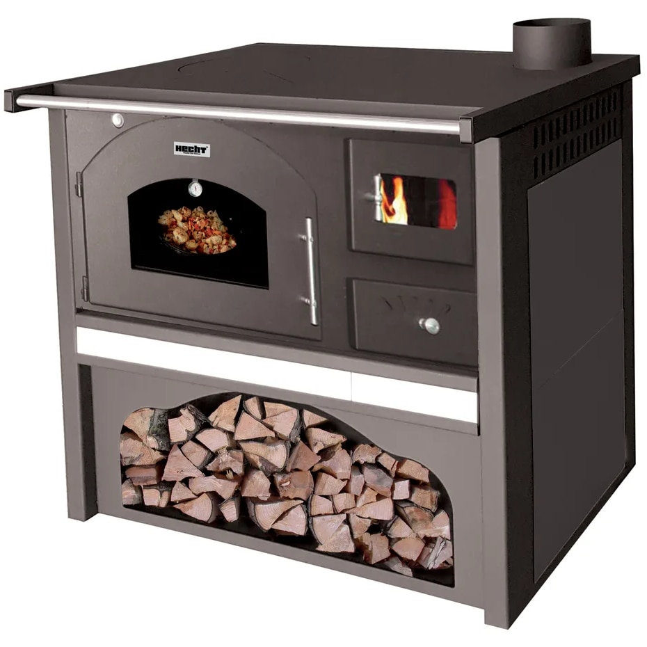 Soba cu plita si cupotor pe lemne HECHT Vulcanus, din otel, putere 6 kW ...
