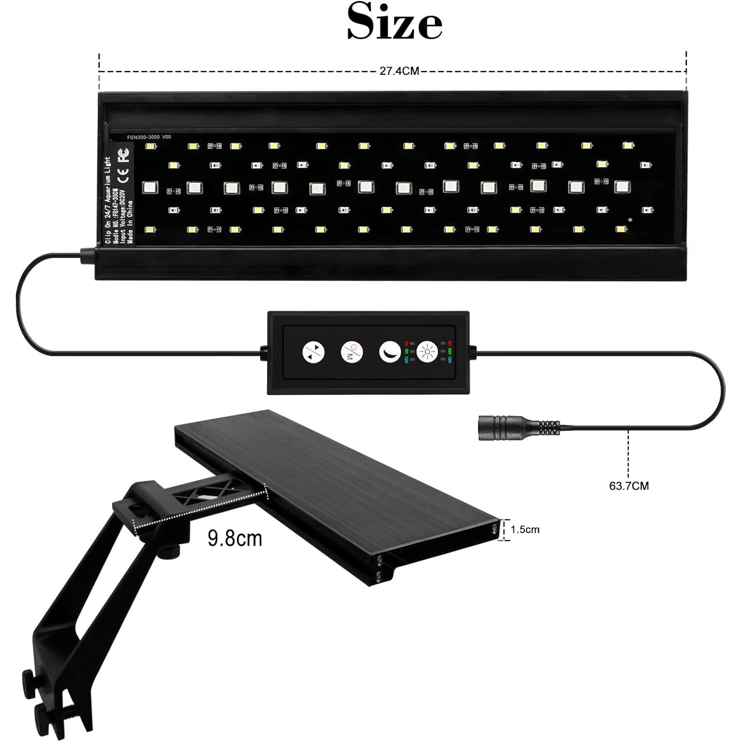 Lampa LED pentru acvariu cu clip, 30 cm, 14W, cu timer pentru lumina ...