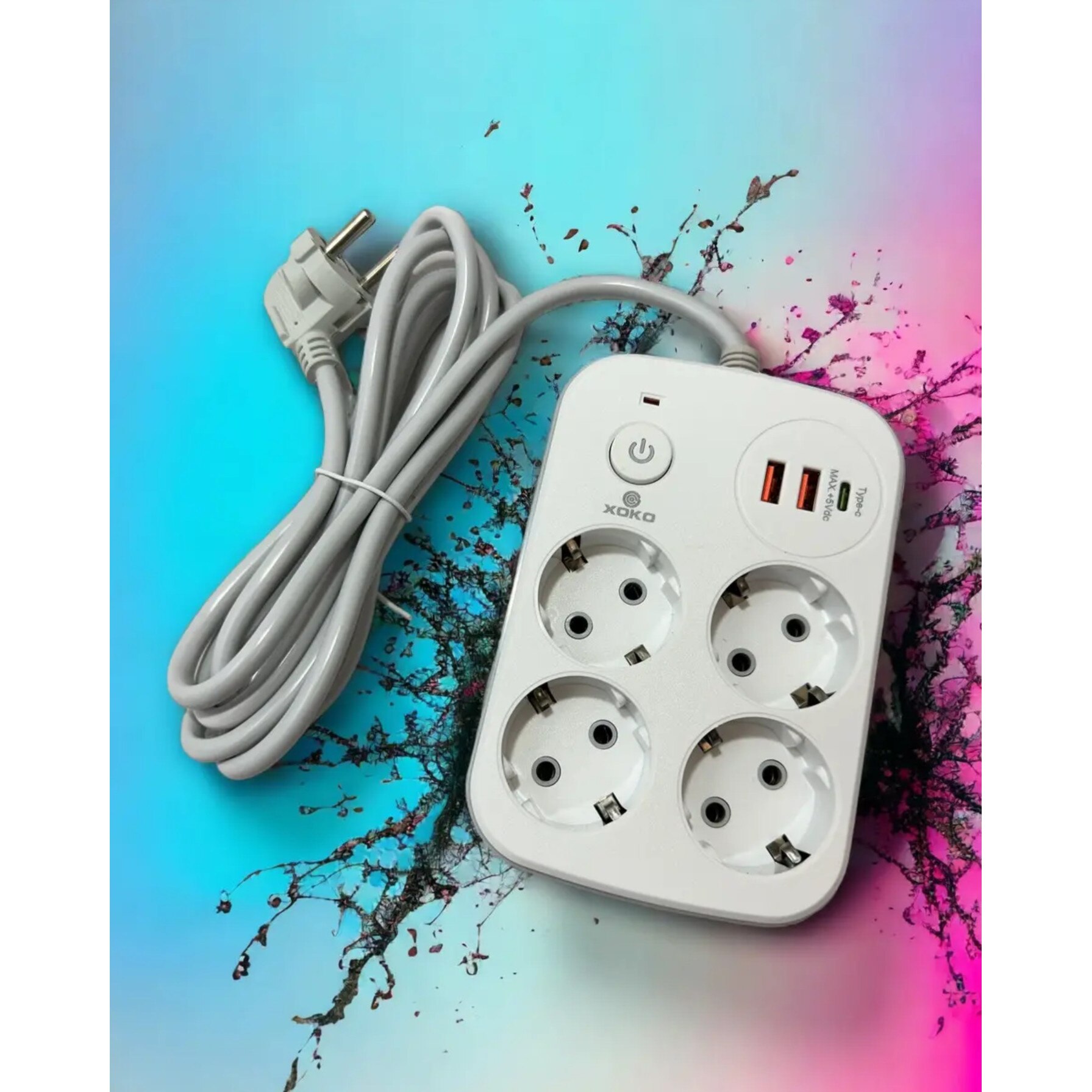 Удължител 4 гнезда 1 8 м 2xusb 1 Type C Pd ключ защита от
