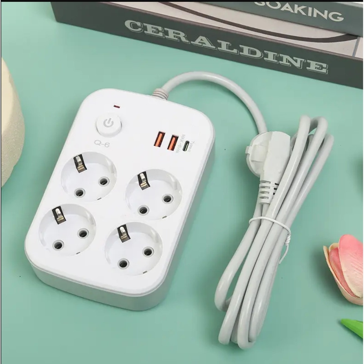 Удължител 4 гнезда 1 8 м 2xusb 1 Type C Pd ключ защита от