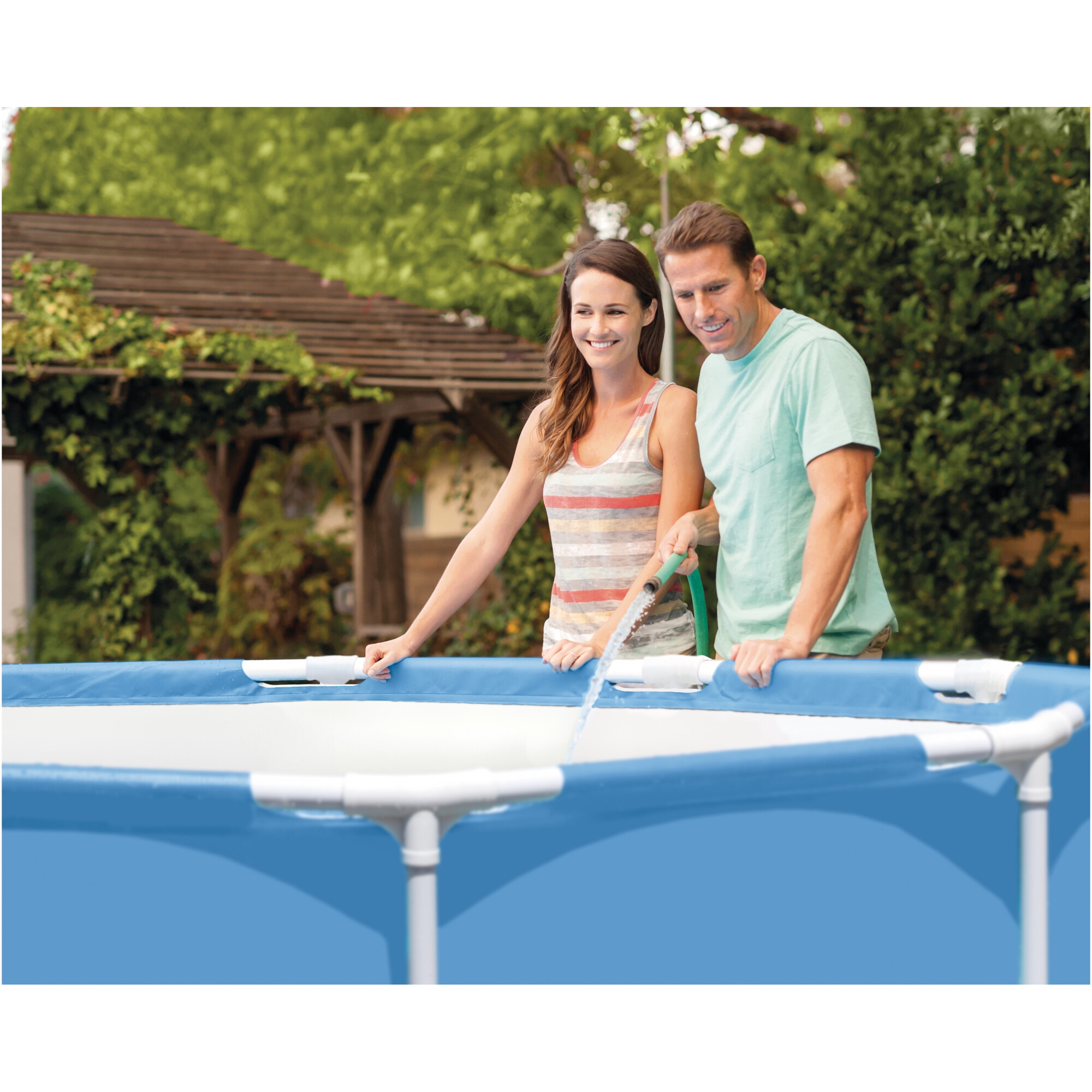 Piscina rotunda cu cadru meltalic si parasolar Canopy Metal Frame Intex ...