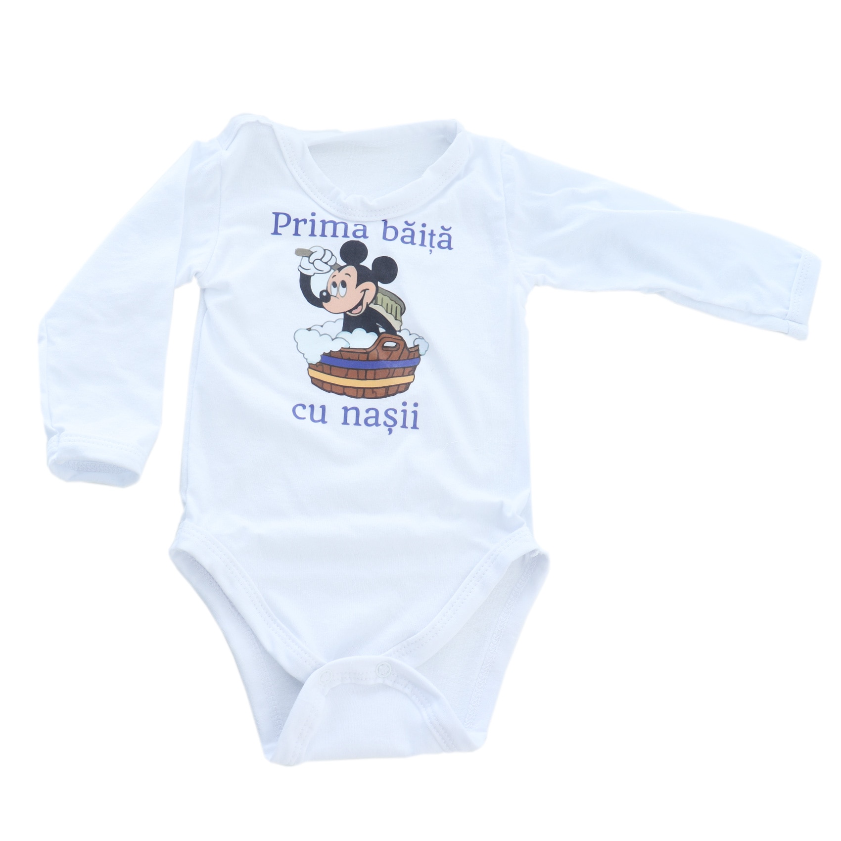 Set pentru prima baita cu nasii, halat, prosop si body, Alb, Mickey ...