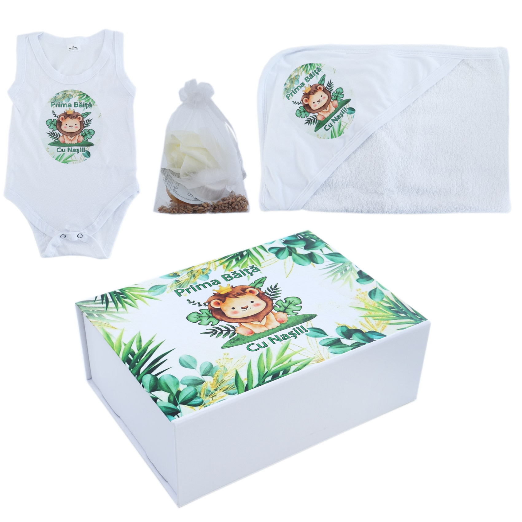 Set prima baita dupa botez cu nasii, body, prosop si saculet cu ...