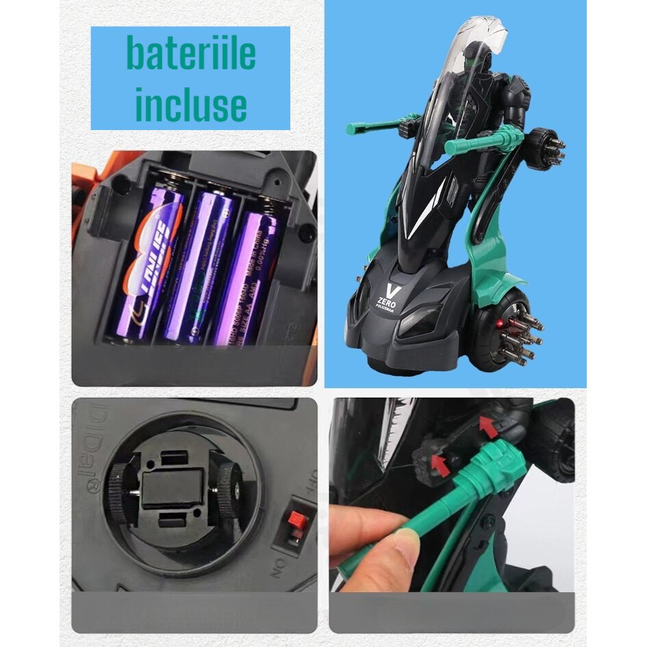 Jucarie masina spatiala, rotire 360 grade, robot transformers, efecte ...