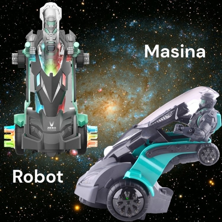 Jucarie masina spatiala, rotire 360 grade, robot transformers, efecte ...