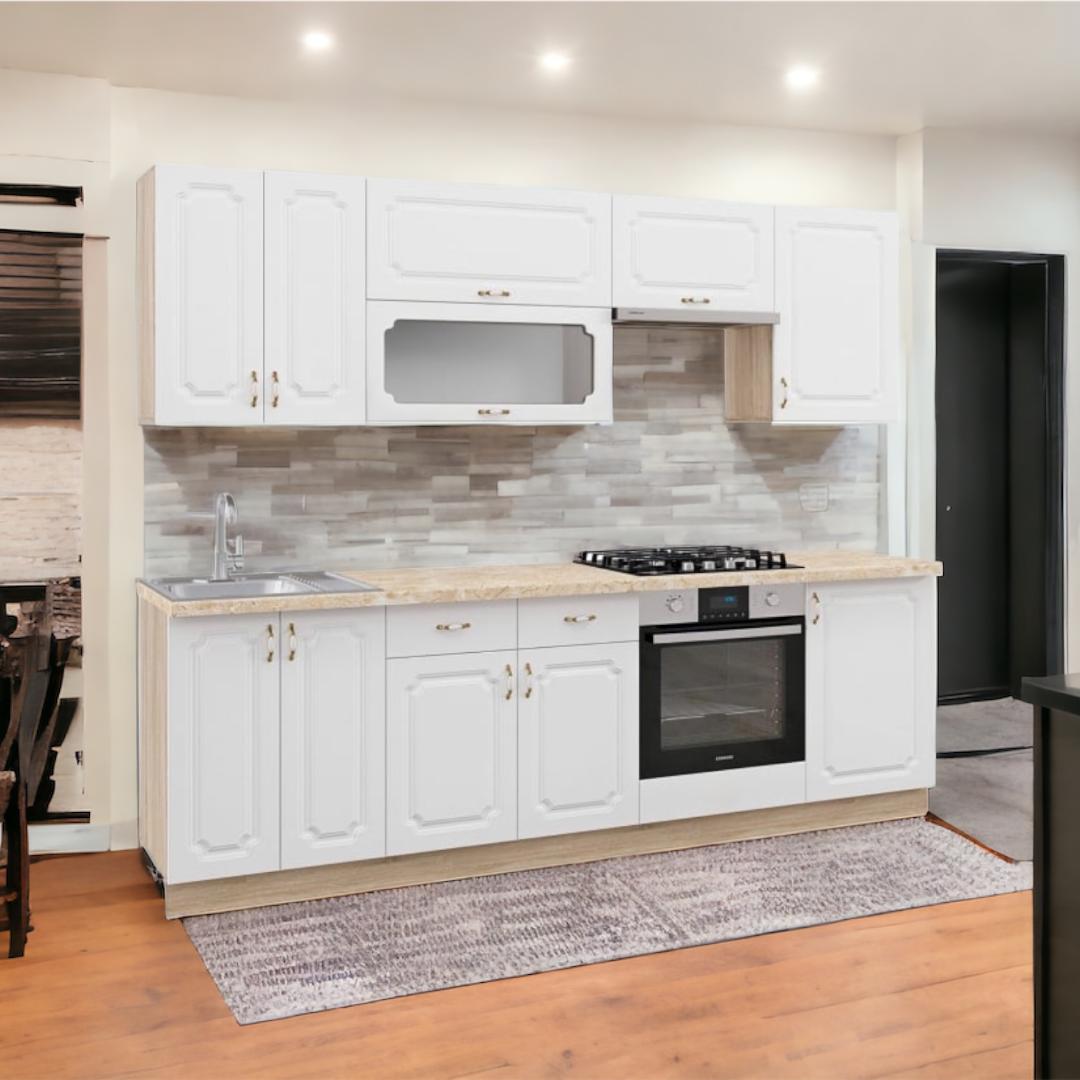 Bucatarie Mona, Alb+ Sonoma, front MDF, 250x60x200 cm - eMAG.ro