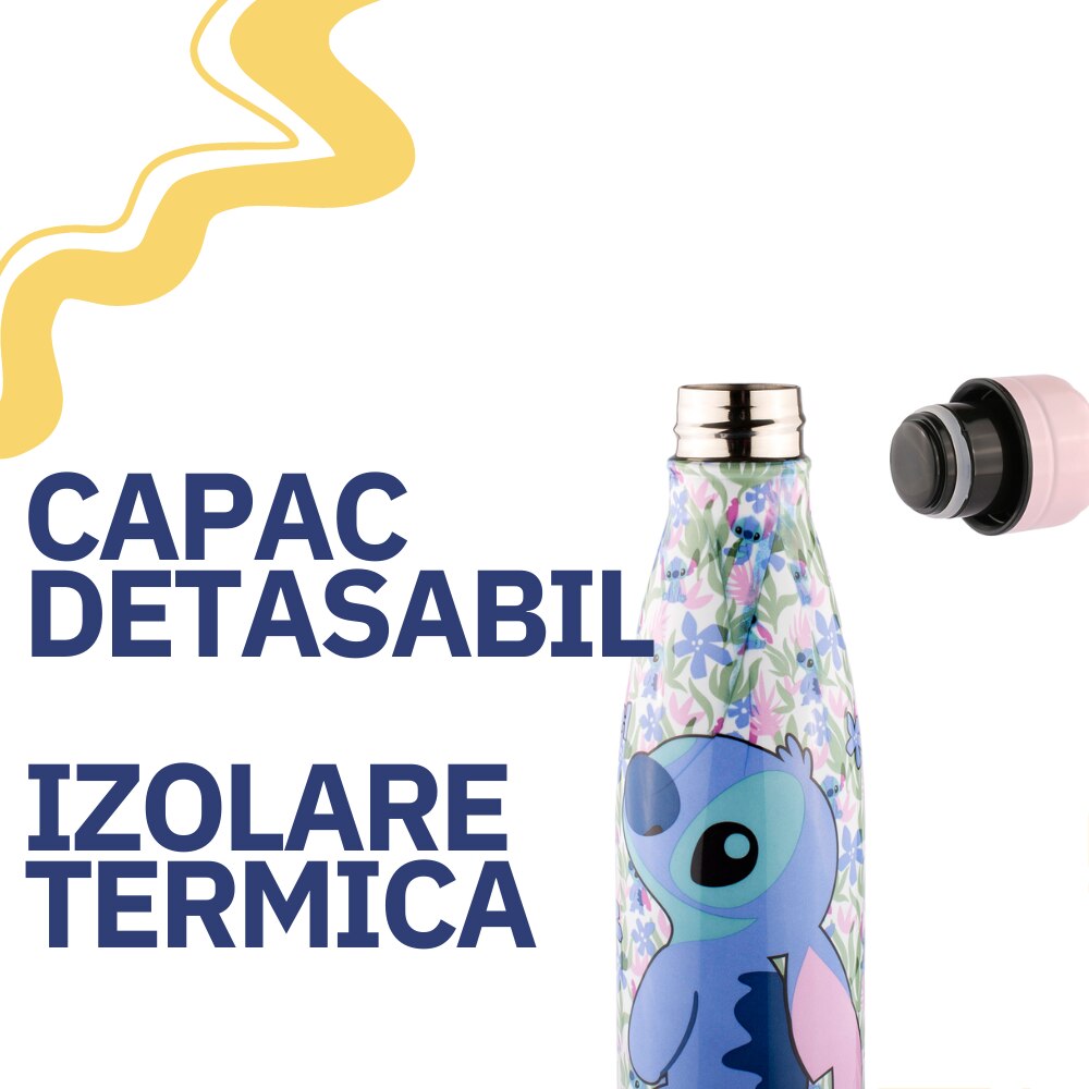 Termos din otel inoxidabil Stitch, tip sticla, perete dublu, capac ...