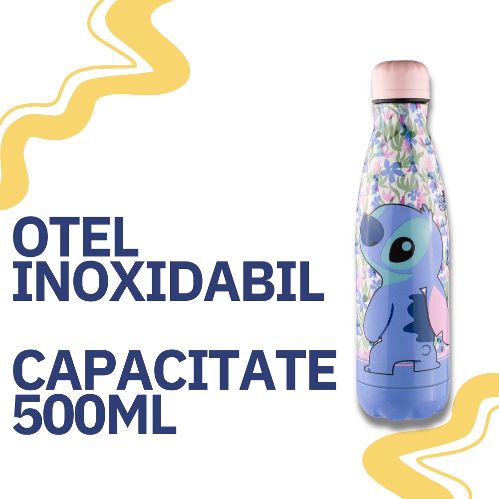 Termos din otel inoxidabil Stitch, tip sticla, perete dublu, capac ...