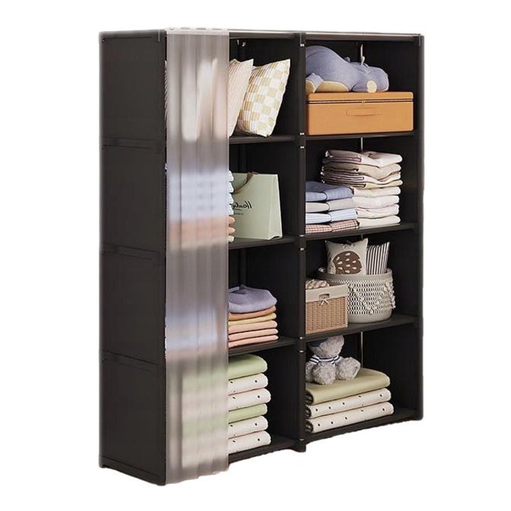 Dulap modular cu 8 rafturi, Plastic/Metal, 125x28x80 cm, Negru - eMAG.ro