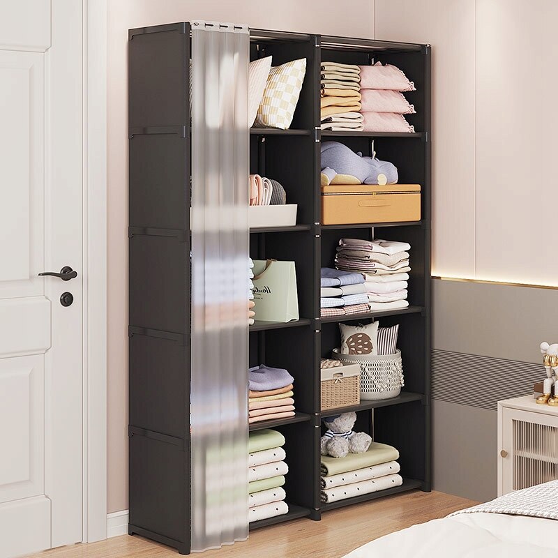 Dulap modular cu 10 rafturi, Plastic/Metal, 155x28x80 cm, Negru - eMAG.ro