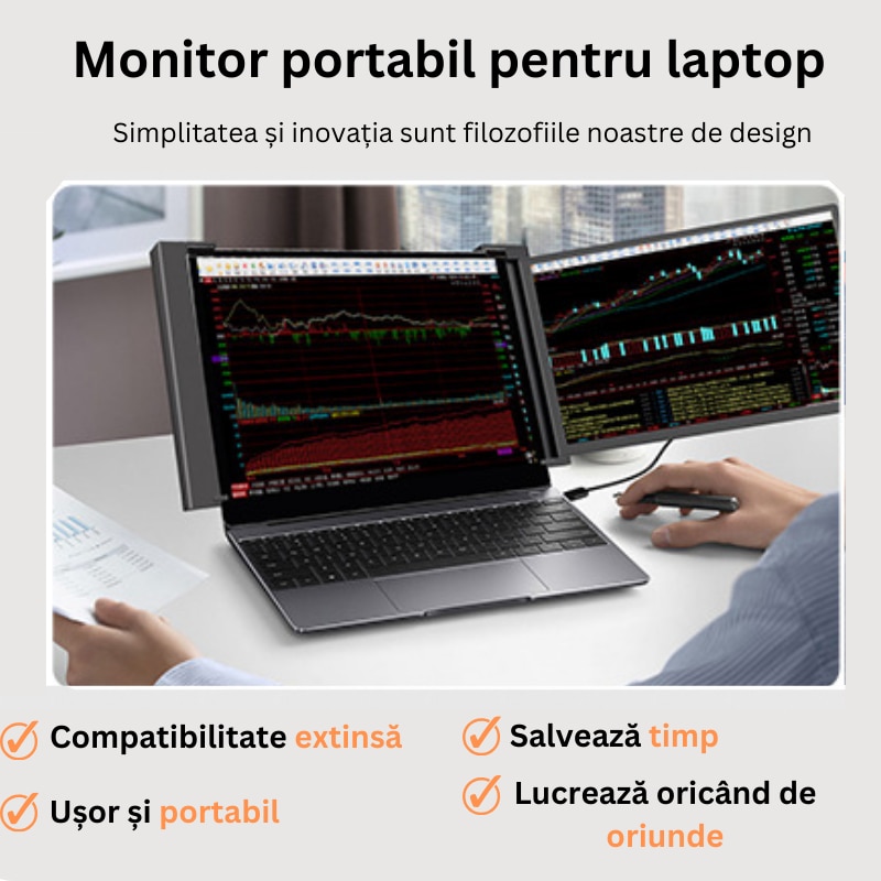 Monitor LED portabil pentru laptop, Seezesol Solution™, 15.4 inch, Full ...