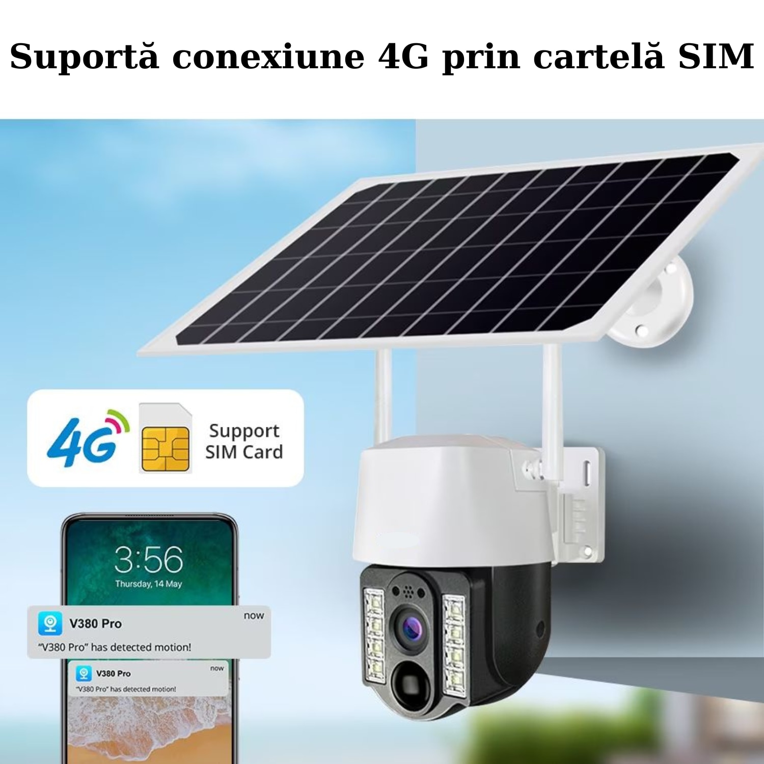 Camera de Supraveghere Video Exterior 4G, Panou Solar Inclus, cu ...
