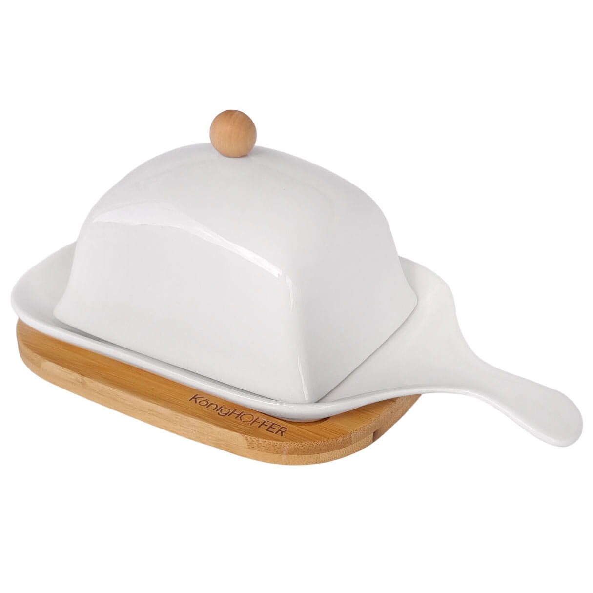 Set untiera cu baza, Konighoffer, Portelan/Lemn, Alb/Maro - eMAG.ro