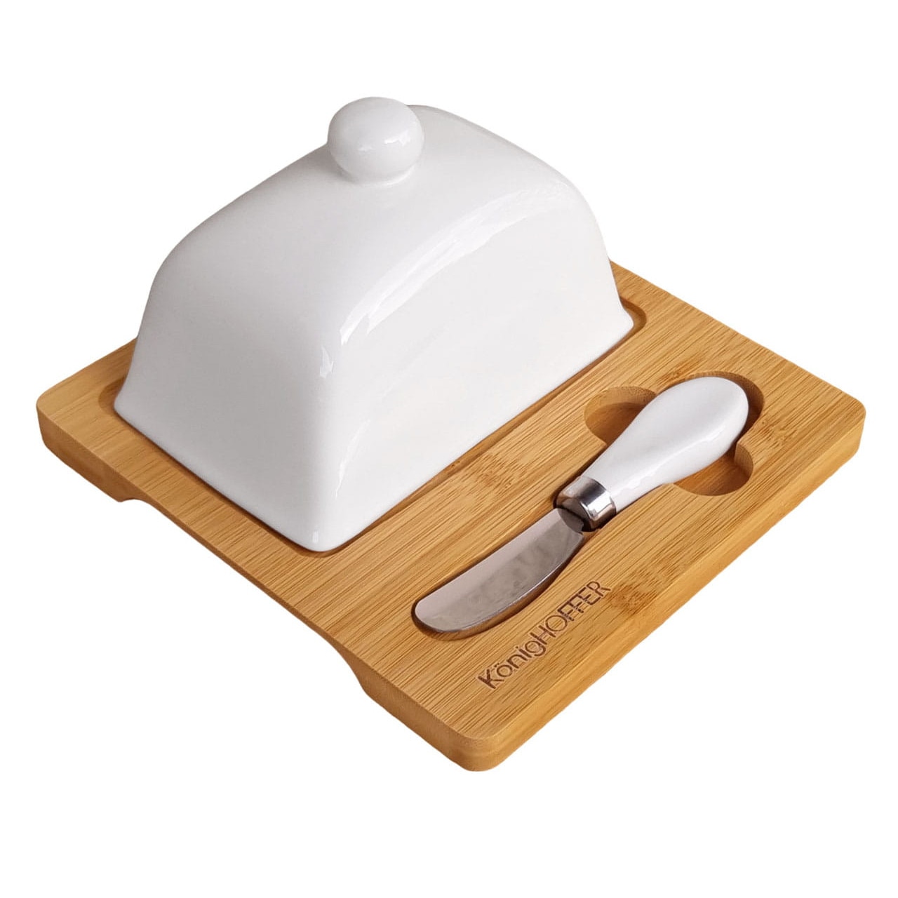Set untiera/cutit/baza, Konighoffer, KG-0609, Portelan/Lemn, Alb/Maro ...