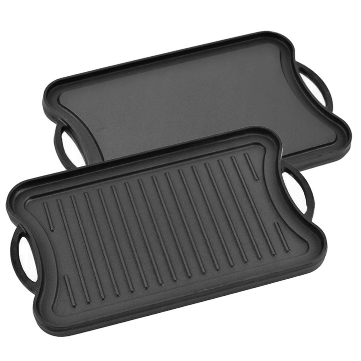 Placa grill cu doua fete pentru gratar, KRISBERG, Fonta, 42 x 26 cm ...