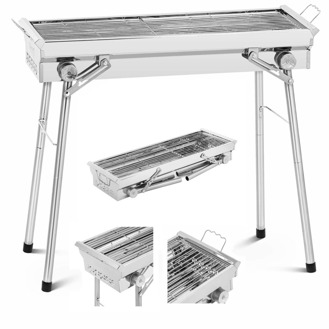 Gratar pliabil de carbune cu gratar, Royal Catering, Inox, 43 x 25 cm ...