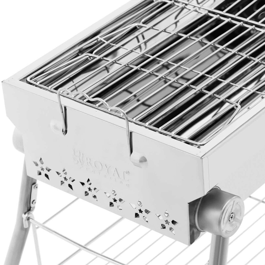 Gratar de carbune cu gratar pliabil si raft, Royal Catering, Otel, 53 x ...