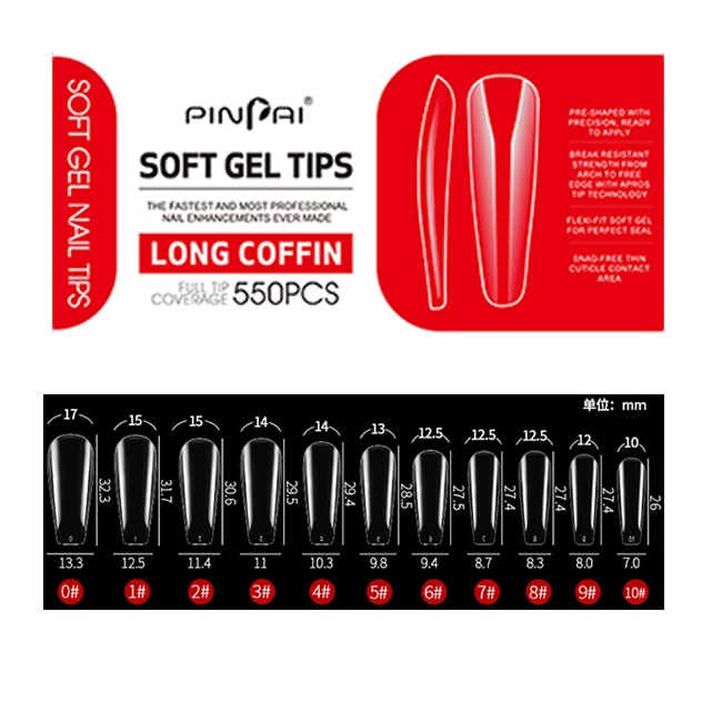 Tipsuri de unghii dizolvabile Long Coffin Soft gel tips Pinpai, 550 buc ...