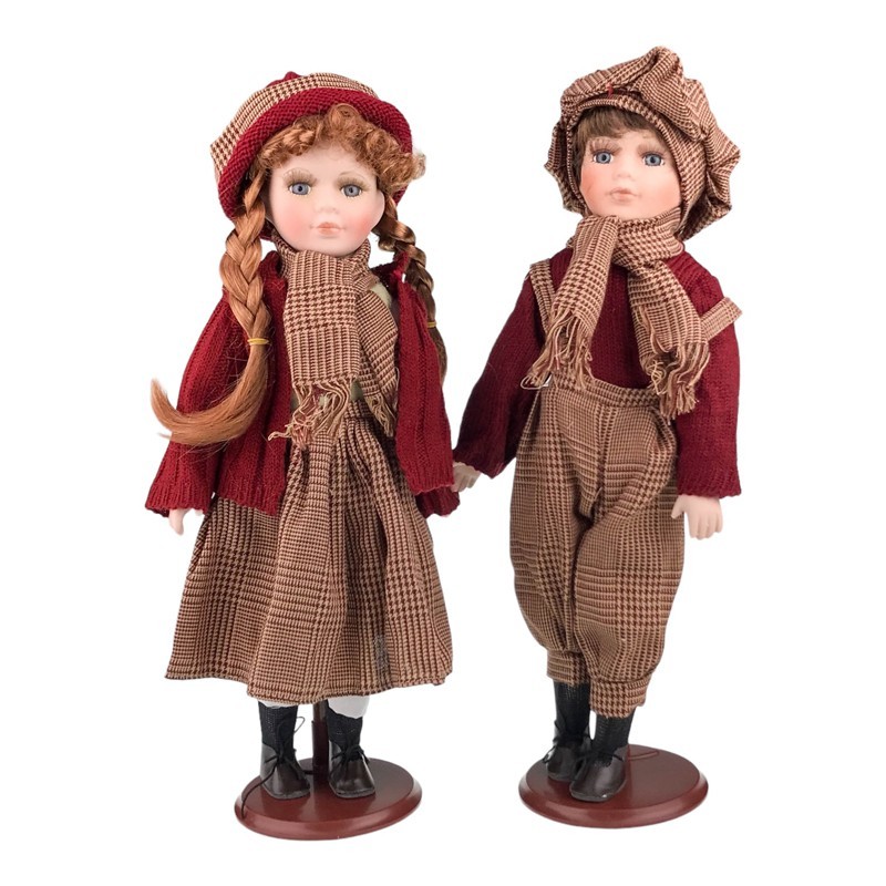 Set 2 decoratiuni fata si baiat, ceramica si textil, 25x41 cm ...