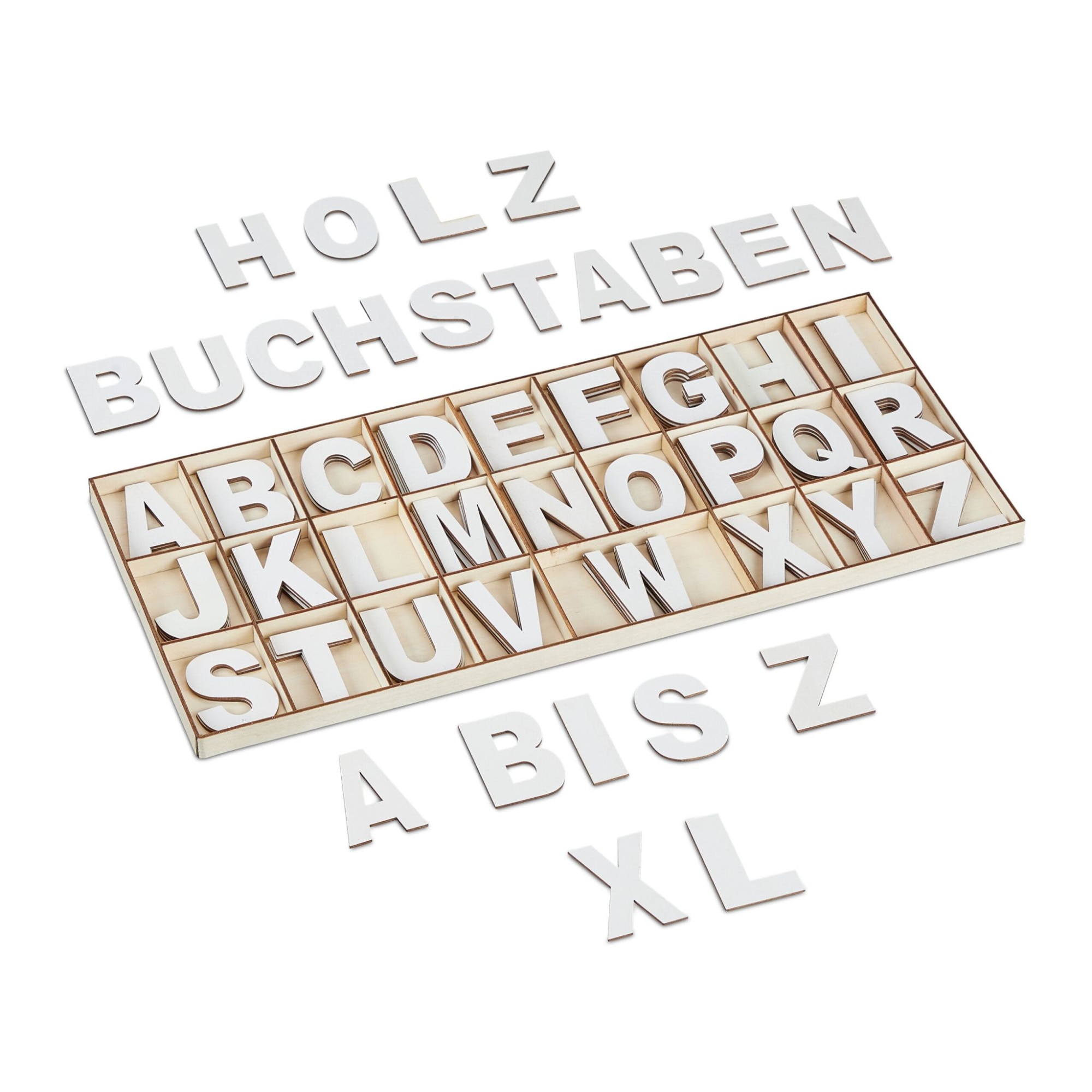 Set de litere din lemn, 104 piese, majuscule A-Z, 5 cm inaltime, pentru ...