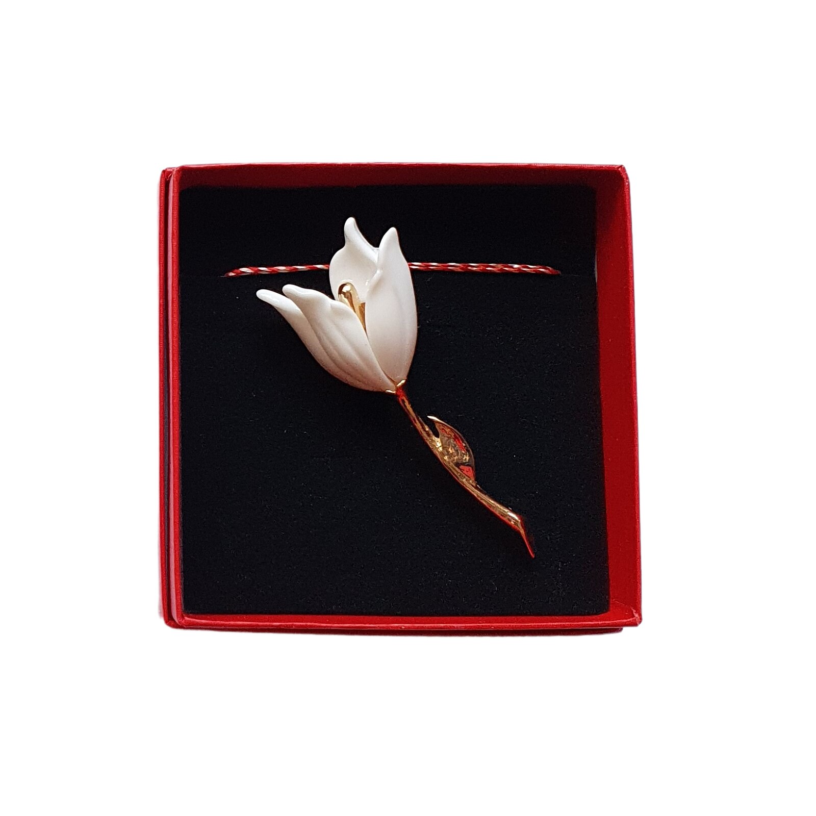 Martisor tip brosa din metal, in cutiuta din carton, lalea, model P0963 ...