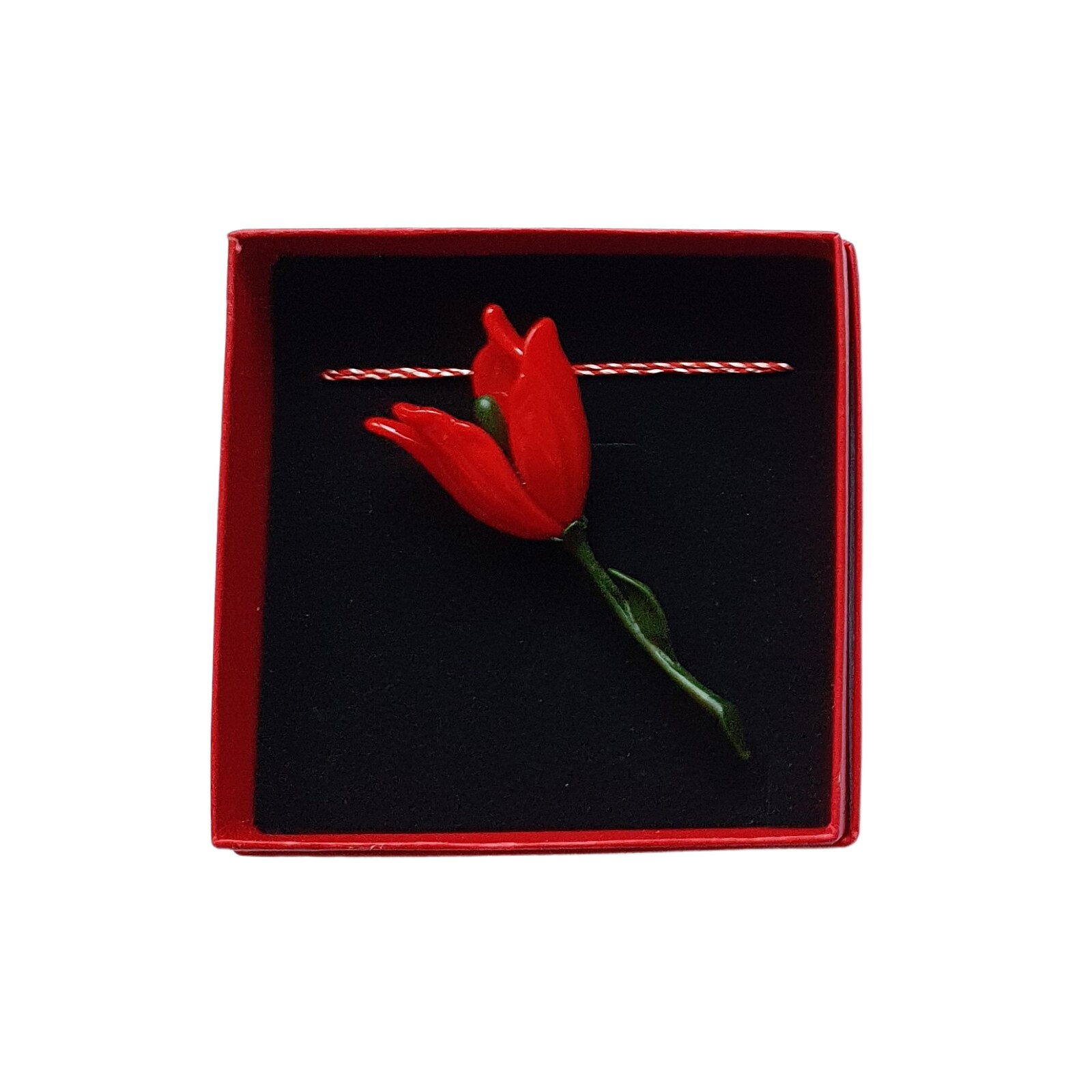 Set 2 martisoare tip brose din metal, in cutiute din carton, lalele ...