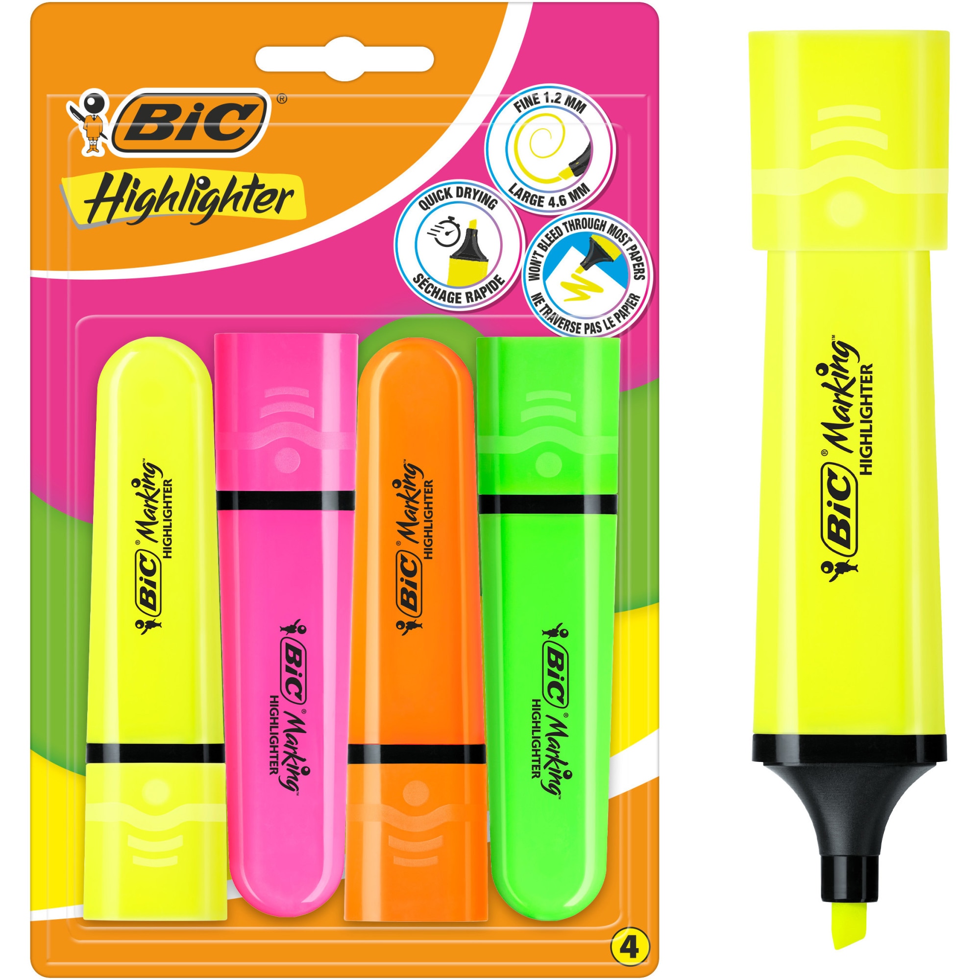 Маркери Highlighter, Плоски, Разнообразни неонови цветове, 4 броя ...
